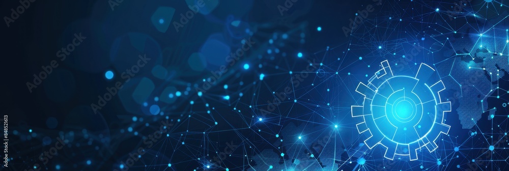 Blue technology background with gears and a gear a digital abstract ...