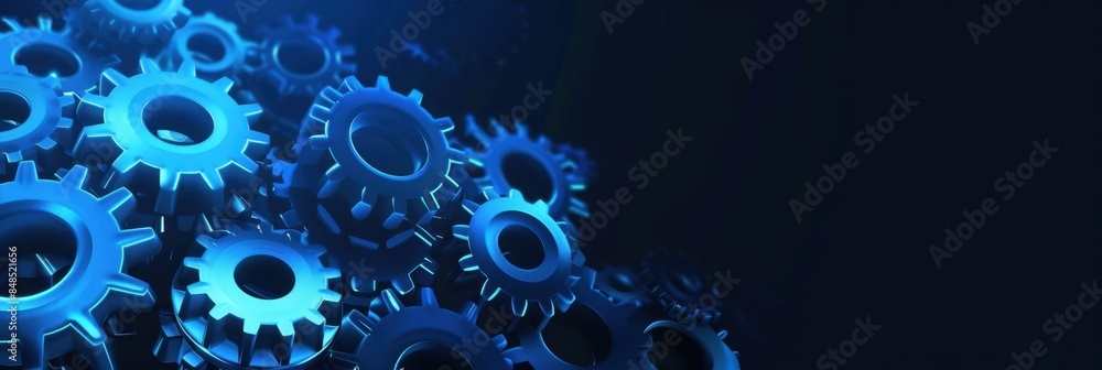 Blue gear faded background illustration with copy space, technology and ...