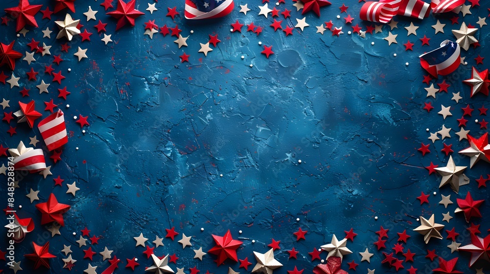 3d rendering of american flag background with stars and stripes on blue ...