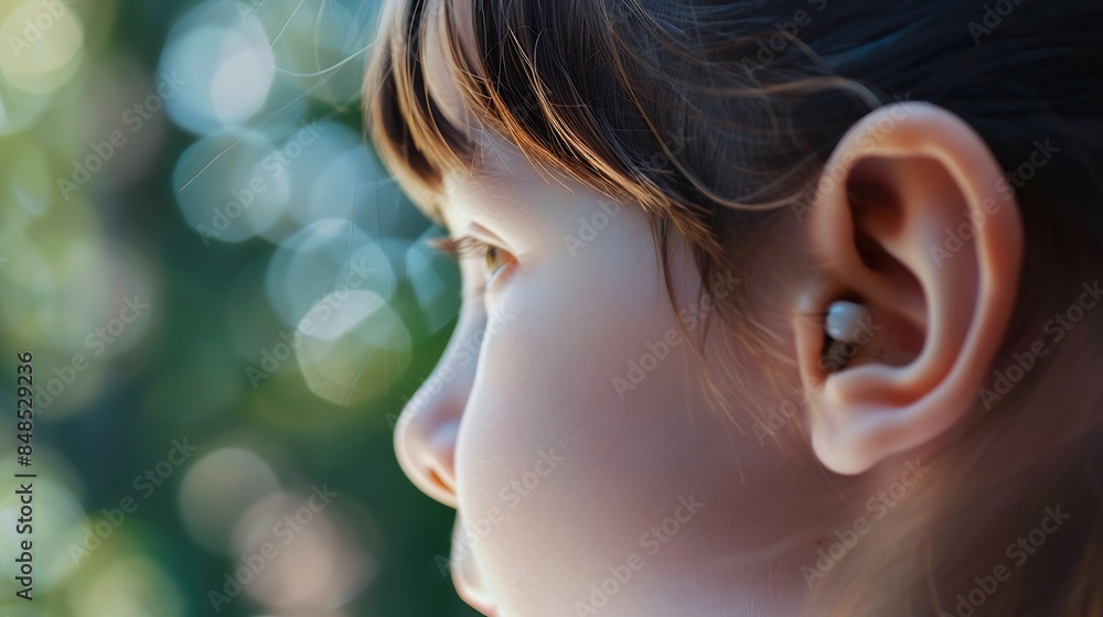 ear closeup child listening sound wave acoustics and sound vibrations ...