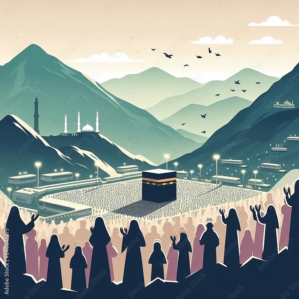 Islamic hajj pilgrimage concept Eid ul Adha or Umrah for Muslims in ...