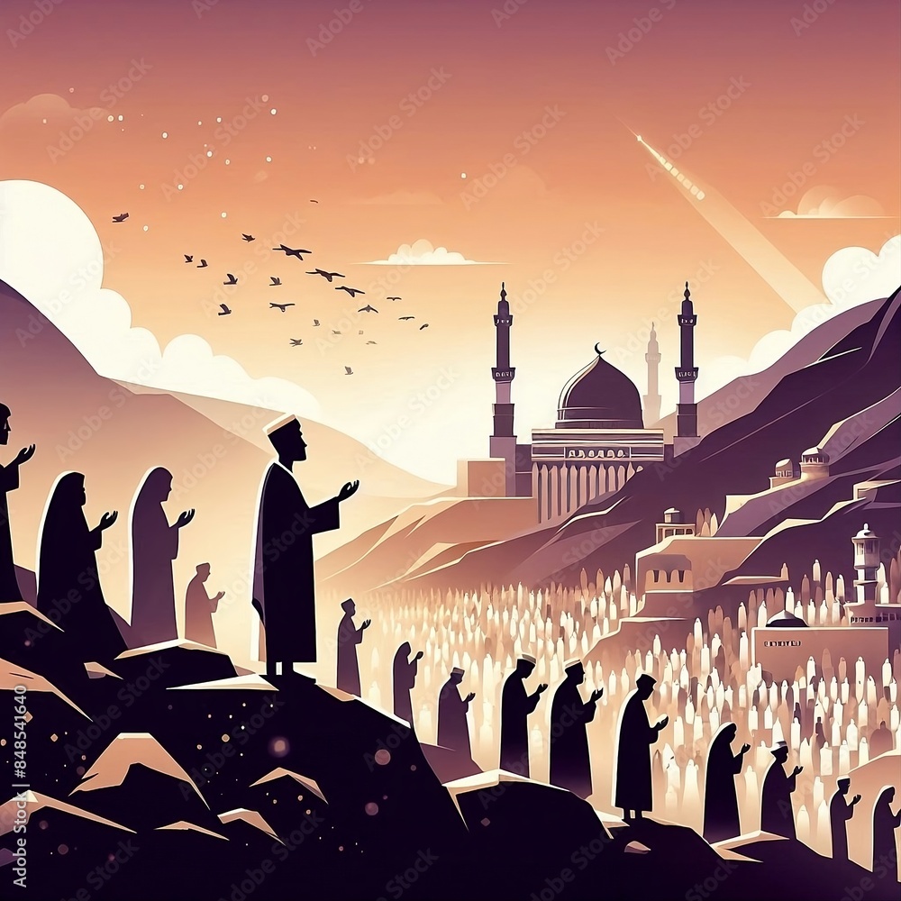 Islamic hajj pilgrimage concept Eid ul Adha or Umrah for Muslims in ...