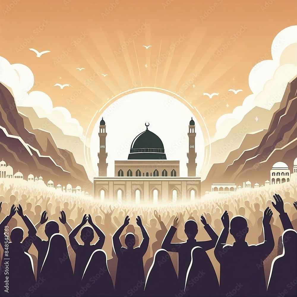 Islamic hajj pilgrimage concept Eid ul Adha or Umrah for Muslims in ...