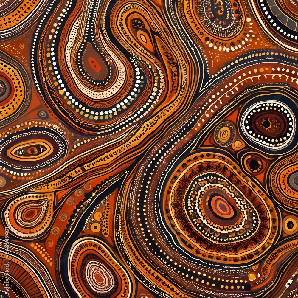 Art inspired by ancient Australian bark paintings, featuring diverse ...