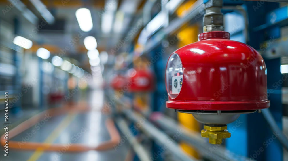 Industrial fire alarm system in focus within a manufacturing ...