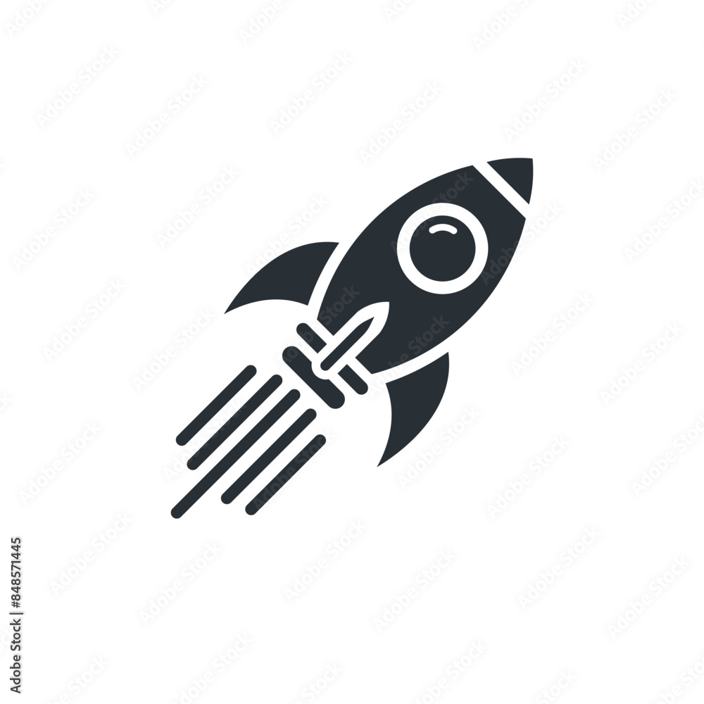 Simple retro spaceship icon. Cartoon rocket spaceship take off ...