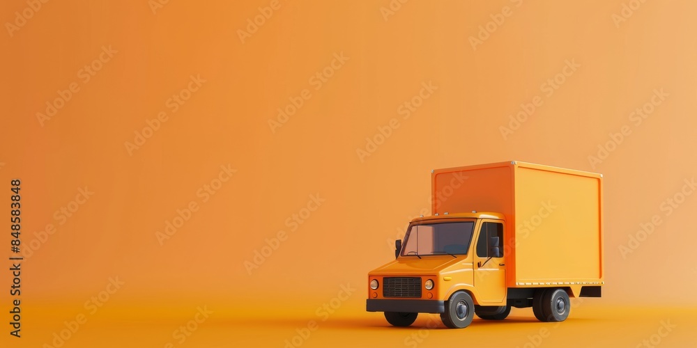 3D rendering of an orange delivery truck on the phone ,in an isolated ...