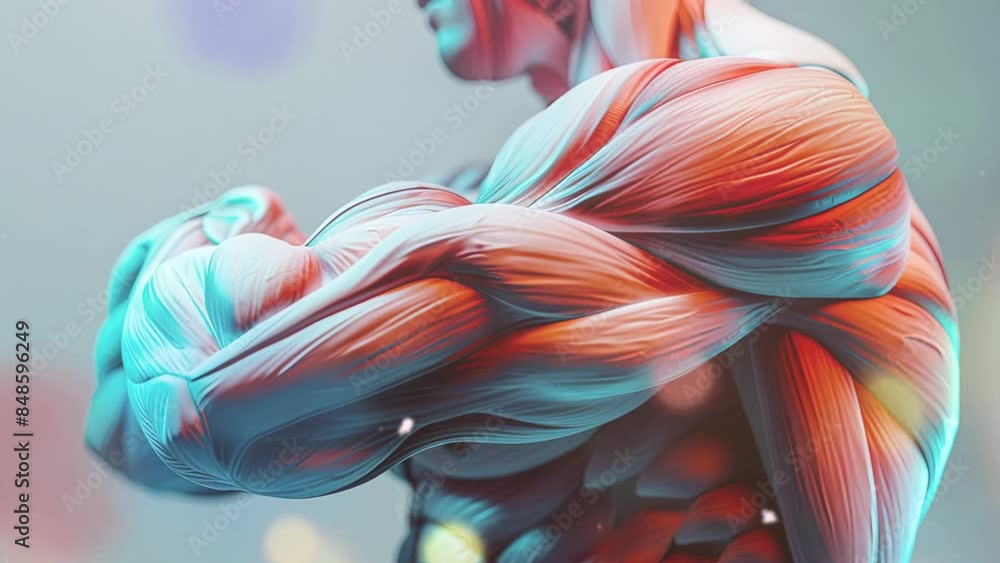 Muscular Arm with Highlighted Biceps and Triceps. Detailed Muscle ...