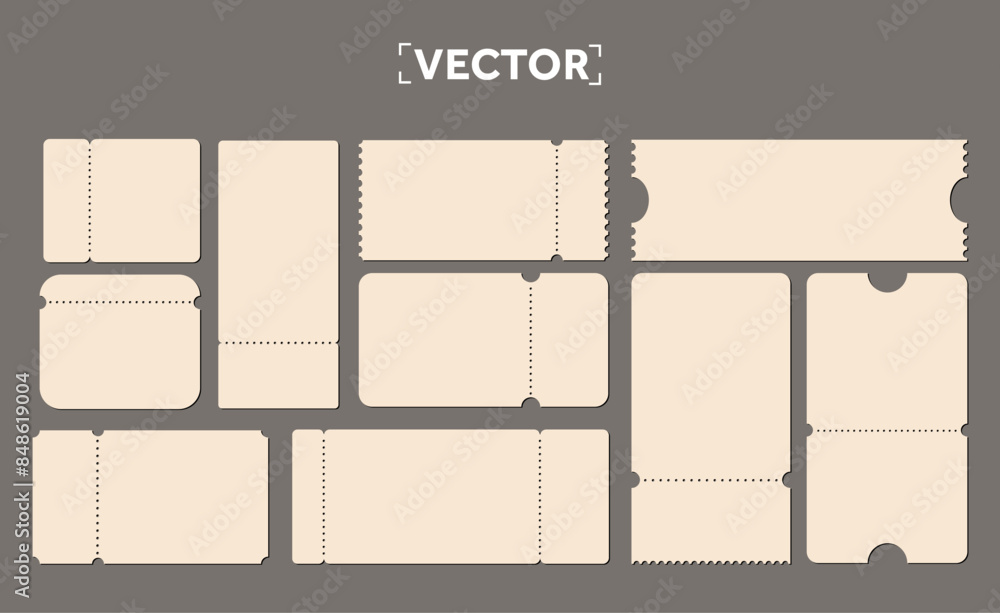 Set of blank ticket templates in light brown. Realistic cardboard ...