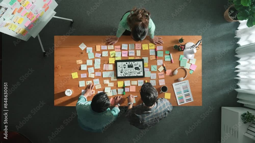 Top view of creative designer working together brainstorming idea by ...