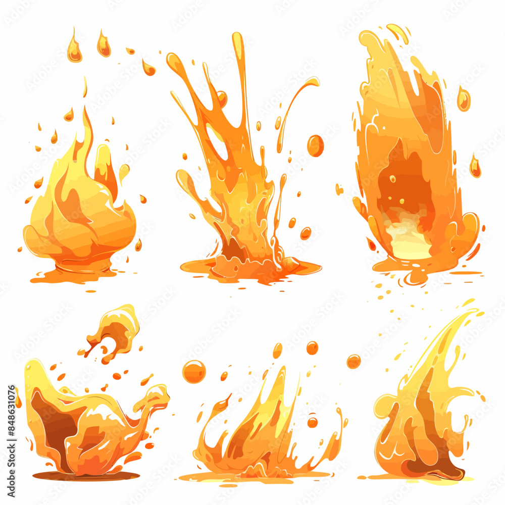 Vetor de Lava splash, vfx game video effect. Cartoon 2d liquid fire ...