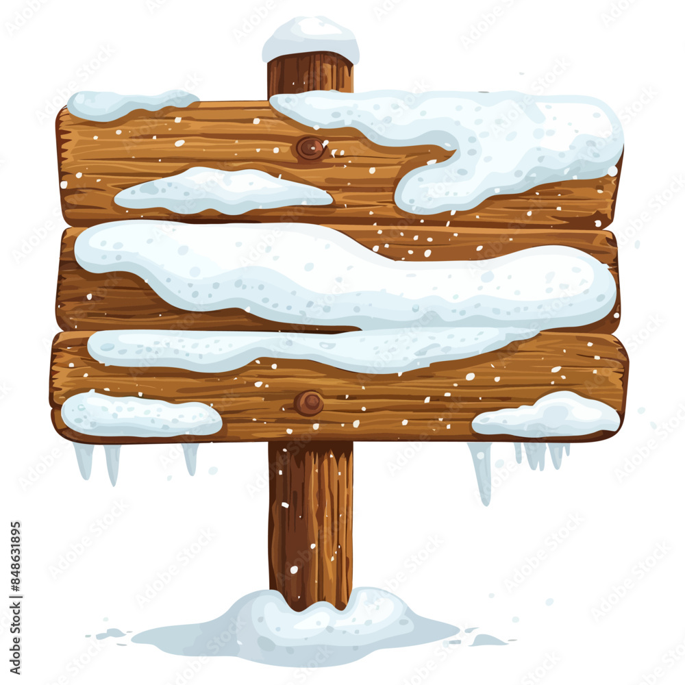 Winter wood sign board with snow vector banner. Christmas wooden ...