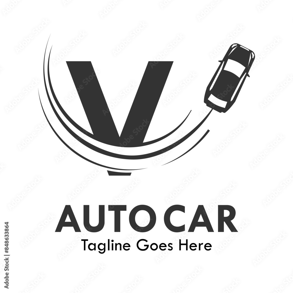 Letter v with car vector logo template. Suitable Fonts for event, promo ...