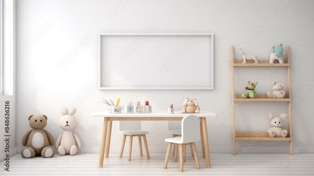 children's playroom with a neutral color palette, mainly in shades of ...