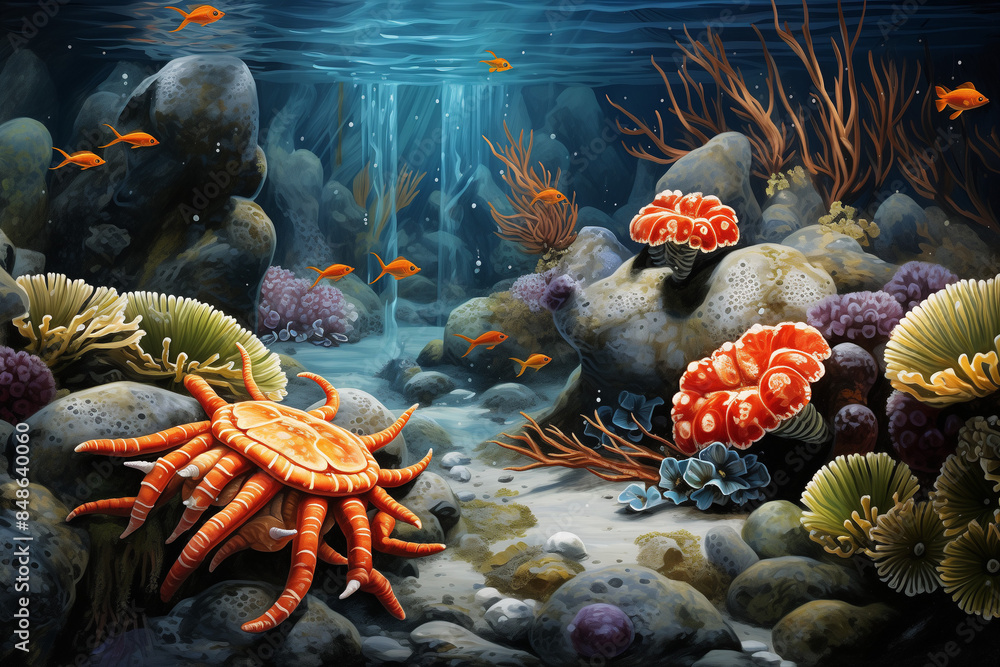 Tide Pool Animals. Sea Animals in Tidepool in Pacific Ocean Stock Photo ...