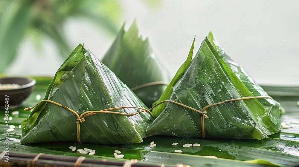 Chinese Rice Dumpling Wrapped in Leaves: Triangular Pyramid Shape in ...