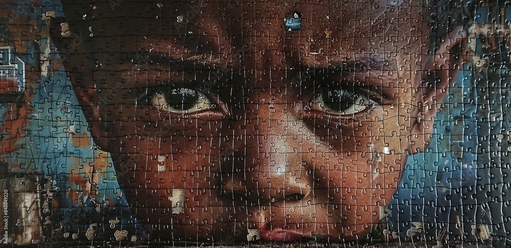 Giant jigsaw puzzle that forms a poor boy crying in a favela in brazil ...
