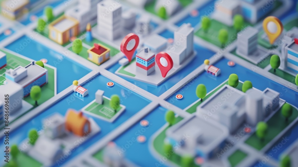 3D vector map with emergency pins, detailed evacuation routes, and ...