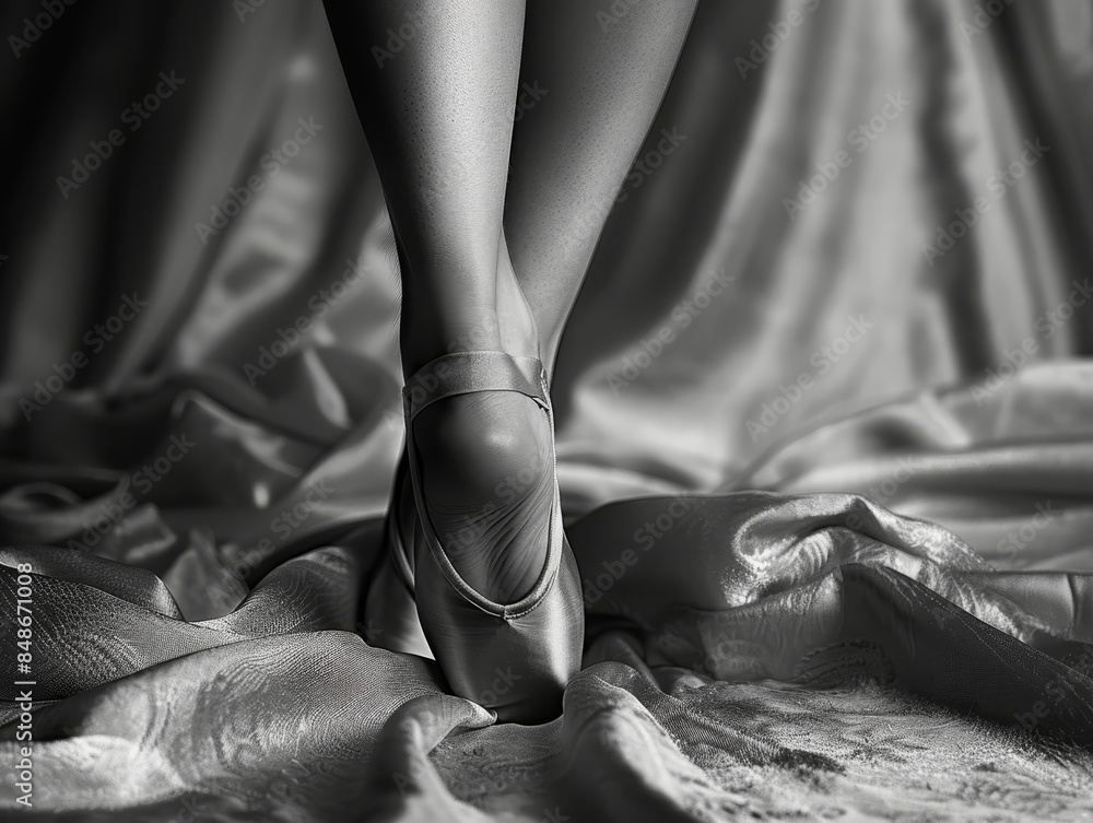 Ballerina's pointed toes in ballet shoes, macro photograph focusing on ...