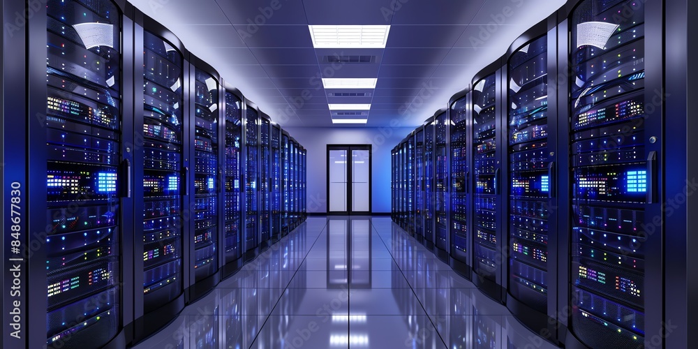rows of servers in a large data center, in detailed data center ...