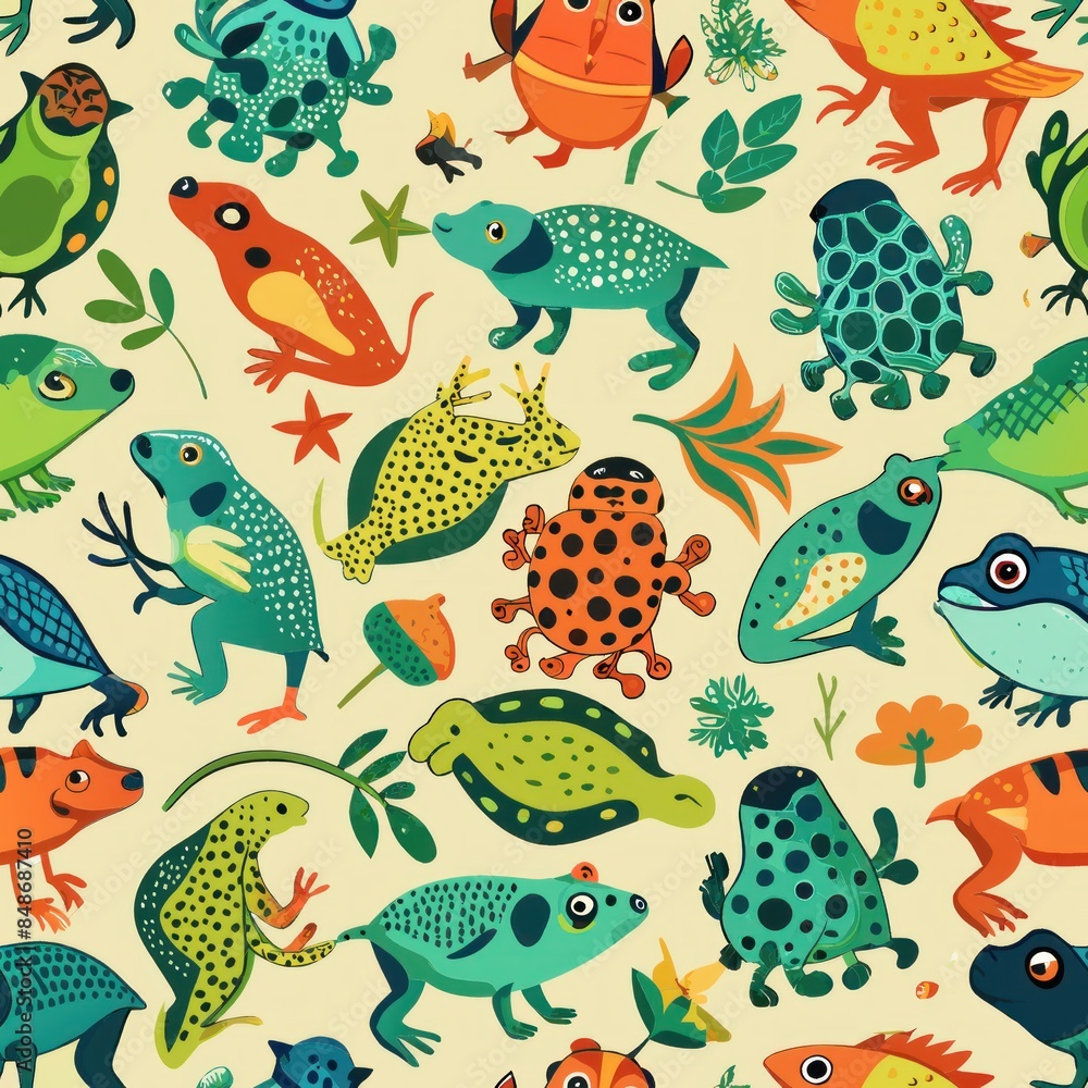Seamless pattern of rare and endangered amphibians like poison dart ...