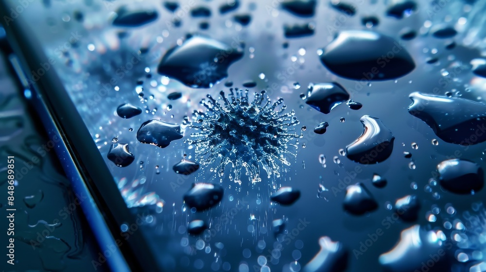 Detailed macro image of a smartphone screen with germs and fingerprints ...