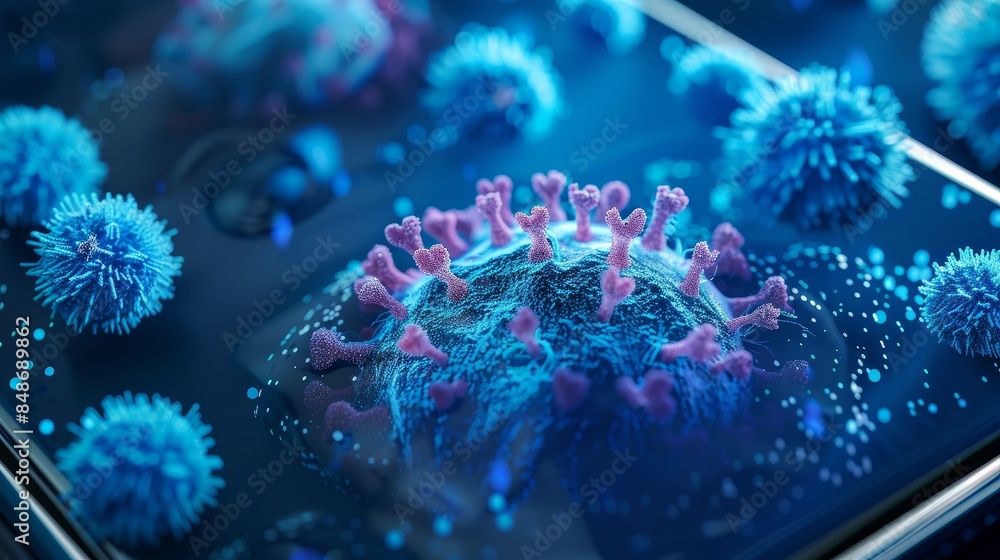 Detailed macro image of a smartphone screen with germs and fingerprints ...