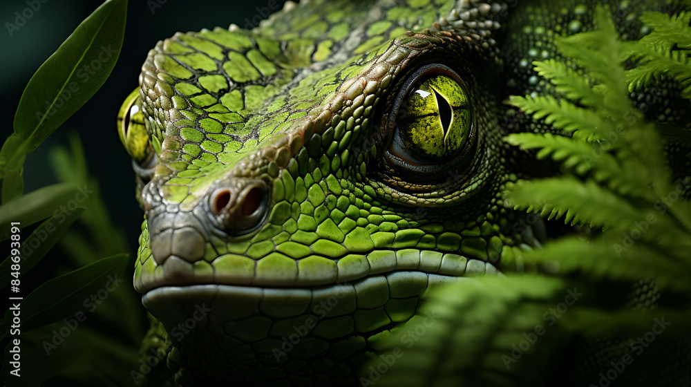 Green alligator looking dangerous in tropical rainforest scales slimy ...