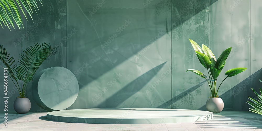 podium stage product 3d render texture plastic green colors, display ...