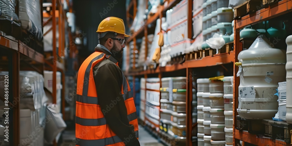 Safety officer checks chemical spill kit placement near storage ...