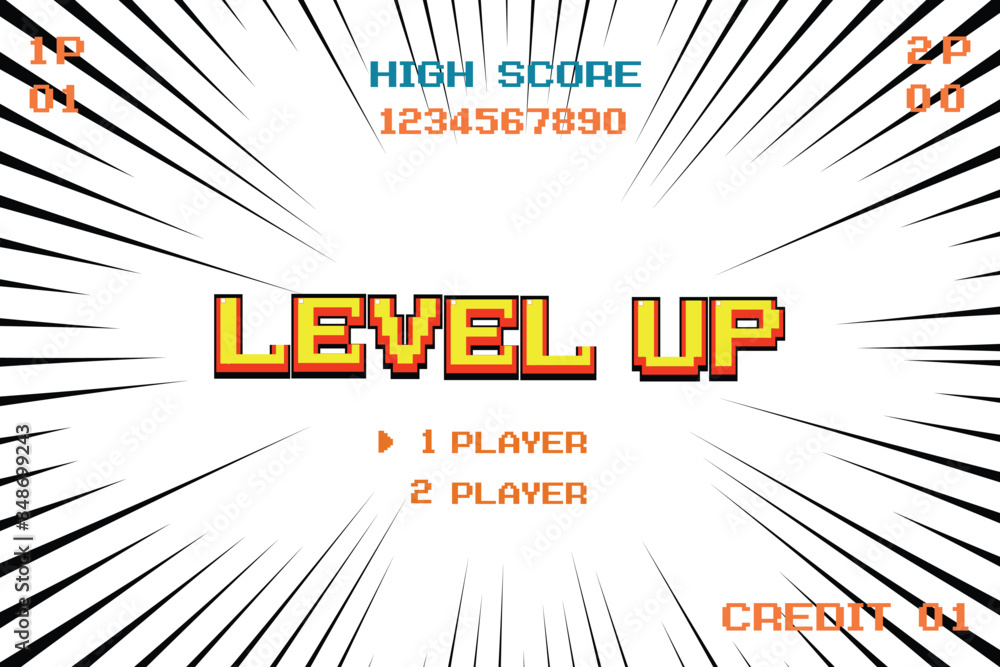 Level up. pixel art .8 bit game. retro game. for game assets in vector ...