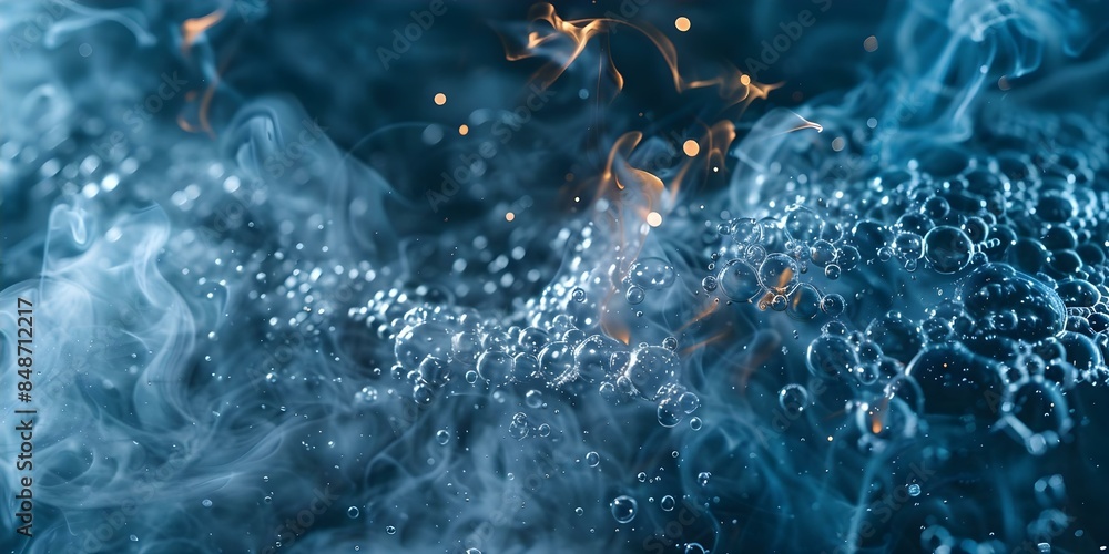 Abstract art depicting a chemical reaction with combustion forming ...