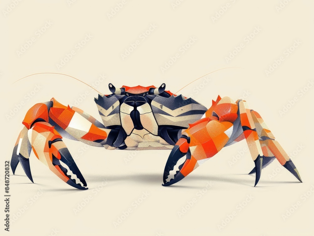 Minimalist and abstract style of a crab scuttling sideways designed ...