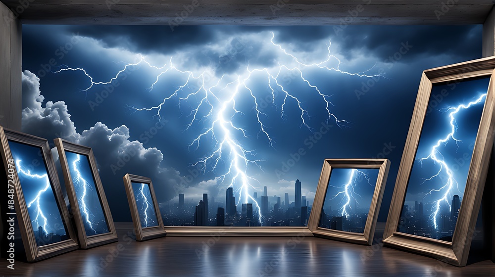 Lightning frames, blue electric borders of rectangular and square ...