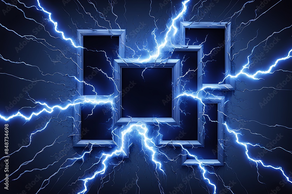 Lightning frames, blue electric borders of rectangular and square ...