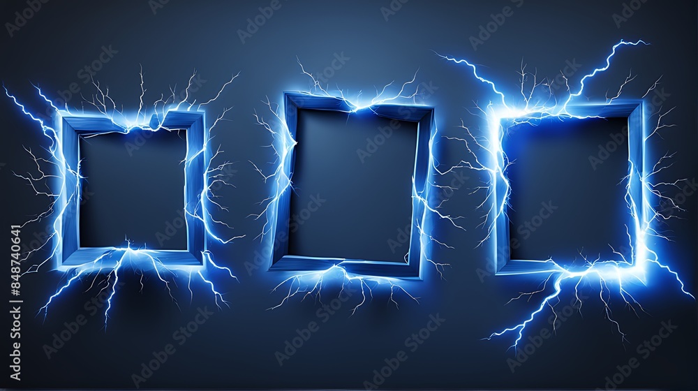 Lightning frames, blue electric borders of rectangular and square ...