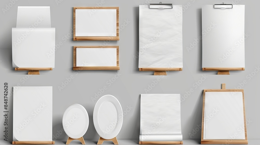 A vector set of realistic 3D blank A4 vertical paper sheets and cards ...