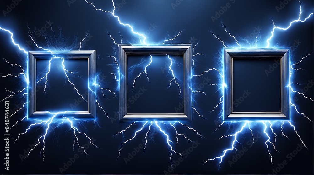 Lightning frames, blue electric borders of rectangular and square ...