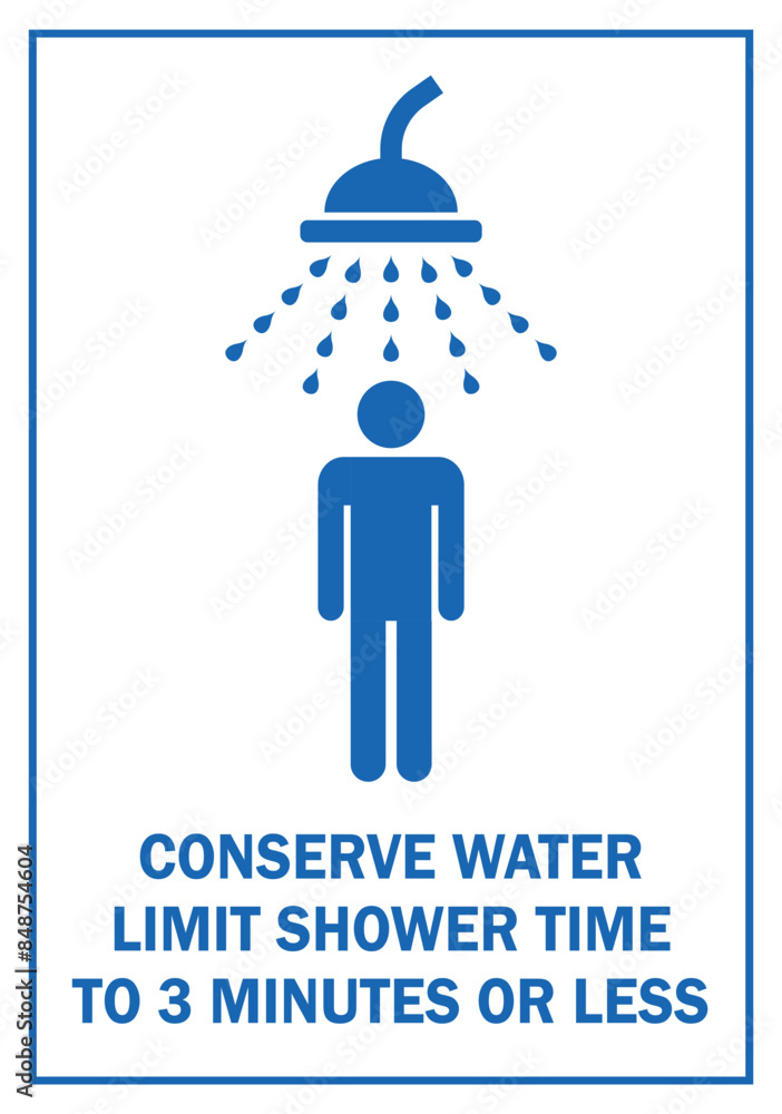 do not waste water, limit shower time 3 minutes only symbol,conserve ...