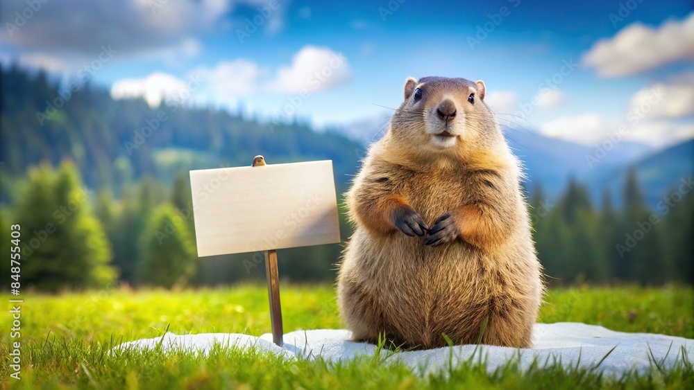 Happy groundhog day celebration with a cute groundhog holding a sign ...