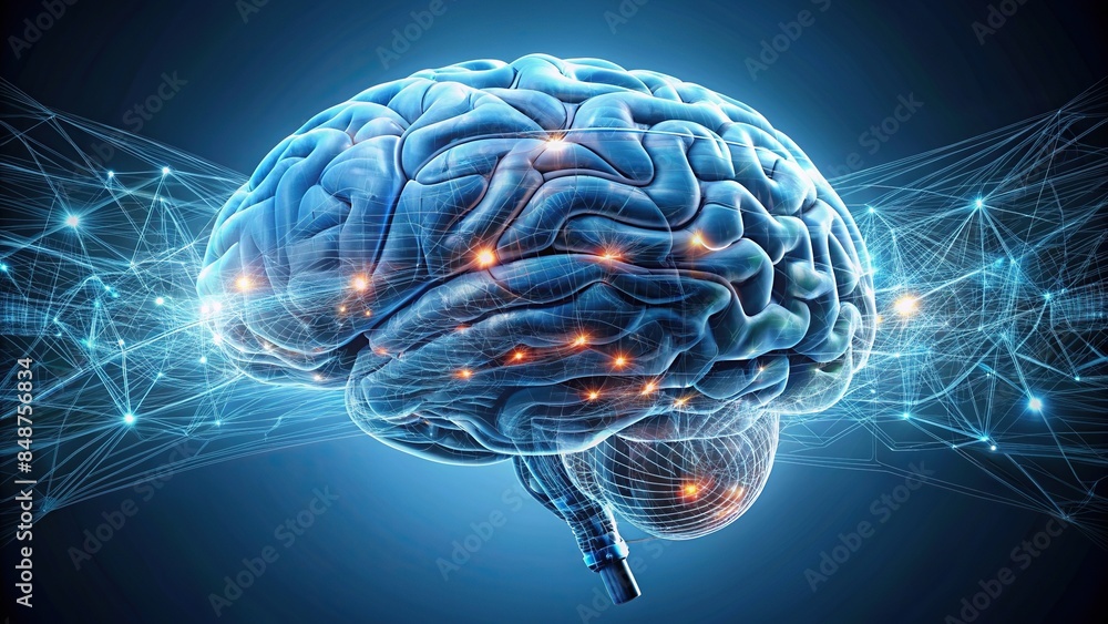 Technical sketch of a brain with detailed parts, perfect for high-tech ...