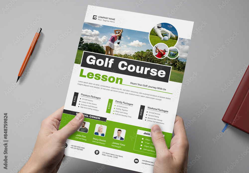 Golf Course Lesson Flyer Template Layout Stock Template | Adobe Stock