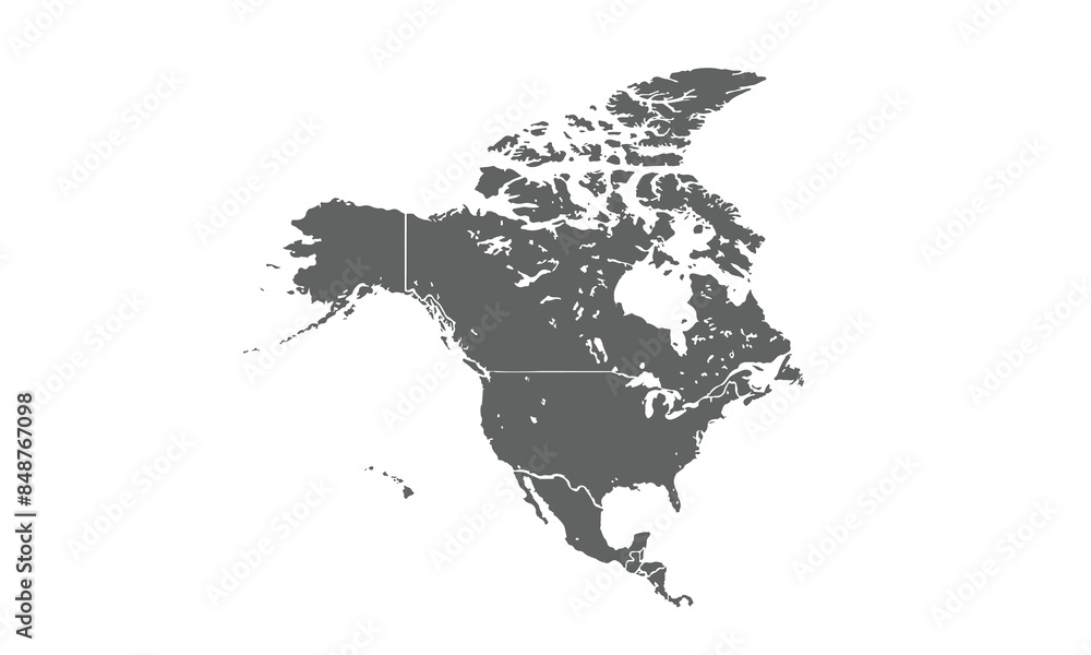 Detailed map of north america continent isolated on white background ...