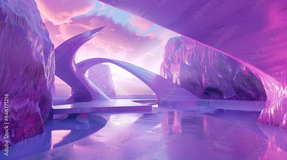 Abstract fantasy place with street, stairs, and tunnel. HD and 4K ...