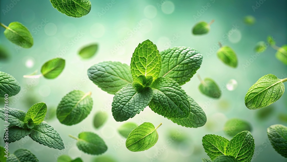 Flying mint leaves in a vibrant render, mint, leaves, flying,render ...