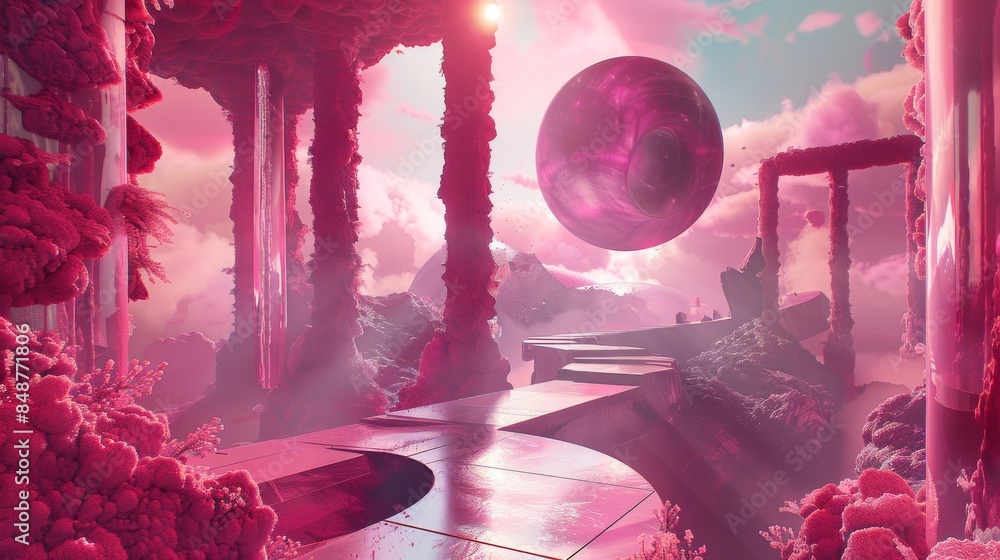 Abstract fantasy place with street, stairs, and tunnel. HD and 4K ...