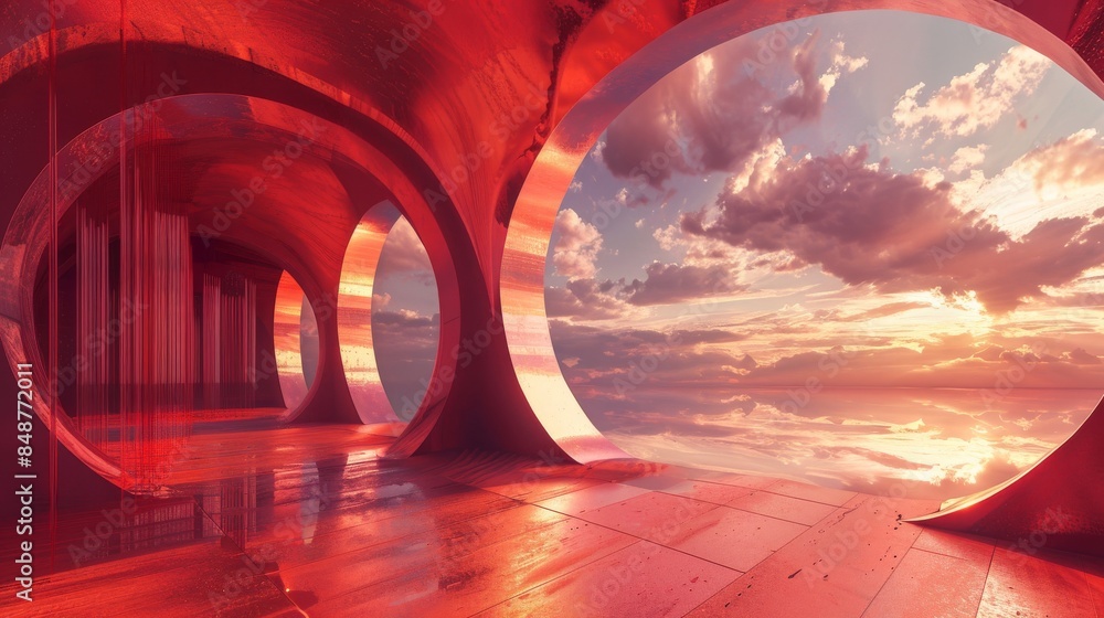 Abstract fantasy place with street, stairs, and tunnel. HD and 4K ...