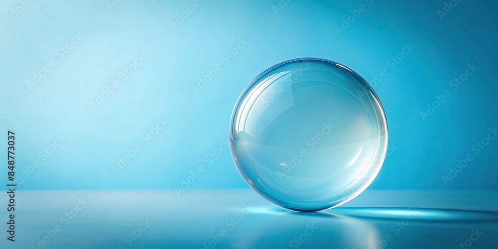 Water bubble in a perfect sphere form on light blue background, water ...