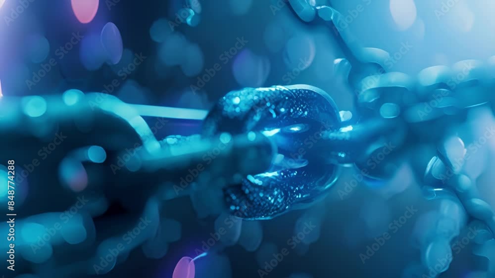 A digital illustration featuring a chain of interconnected blocks each ...