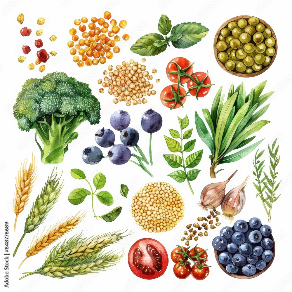 Wholesome Vegan Grains Clipart - Vibrant Watercolor Illustration of ...